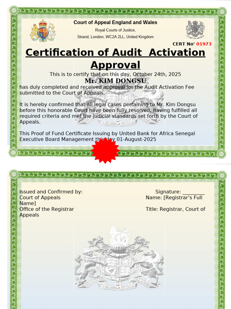 Proof of Fund Certificate UBA | PDF