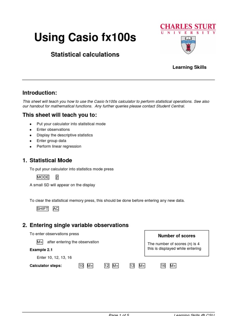Casio FX 100 S Stats | PDF | Mode (Statistics) | Statistics
