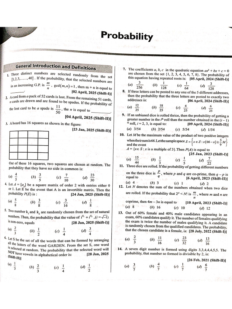 Probability and Statistics Pyqs | PDF
