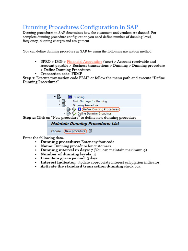Configure Dunning Procedures in SAP | PDF