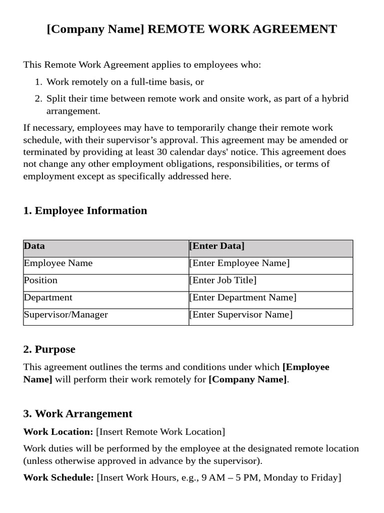 Download Remote Work Agreement in Word | PDF | Employment ...