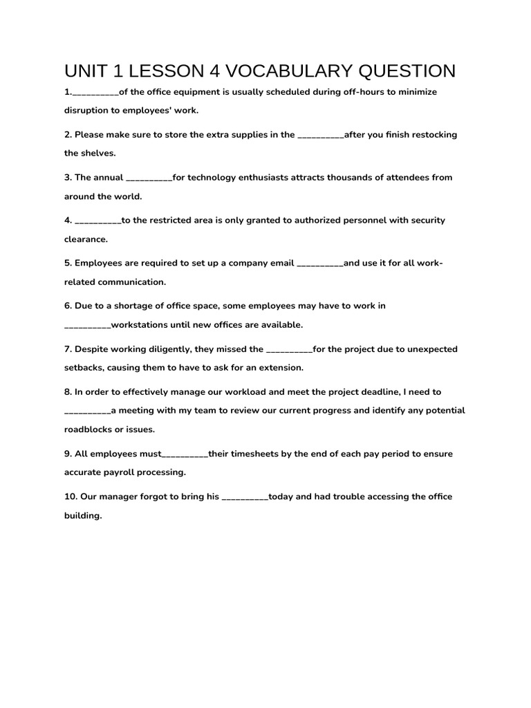Office Vocabulary Quiz Questions | PDF