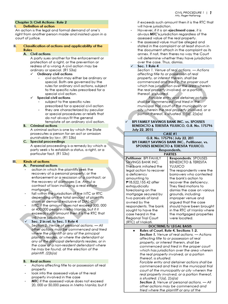 Chapter 3 Civil Procedure Notes | PDF | Lawsuit | Foreclosure