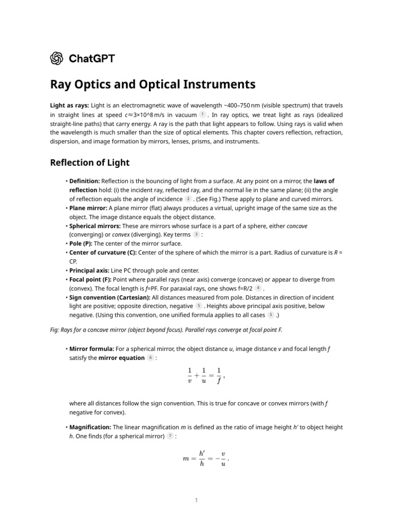 Ray Optics and Optical Instruments | PDF | Optics | Mirror
