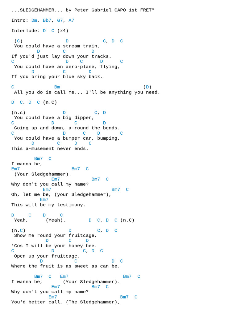 Peter Gabriel Sledgehammer Lyrics | PDF
