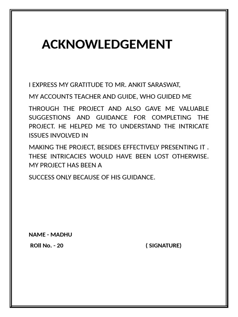 Acknowledgment of Project Guidance | PDF
