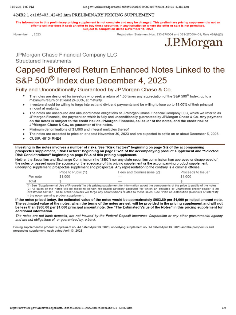 2. Capped Buffered Return Enhanced Notes Linked to the SP 500® Index ...
