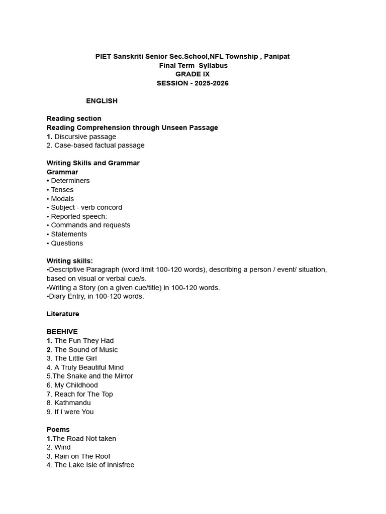 Grade 9 Final Term Syllabus 2025 | PDF | Geometry