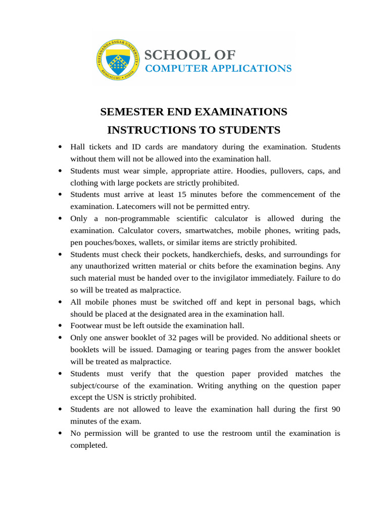 Semester Exam Instructions for Students | PDF