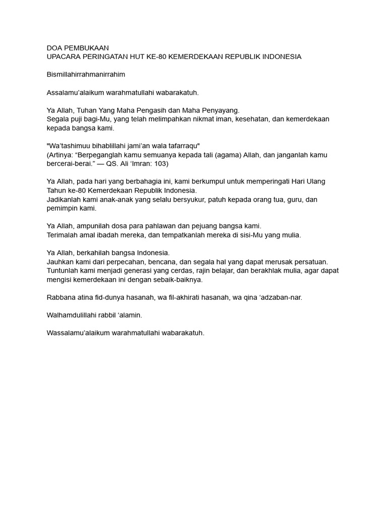 Doa Pembukaan HUT RI ke-80 | PDF
