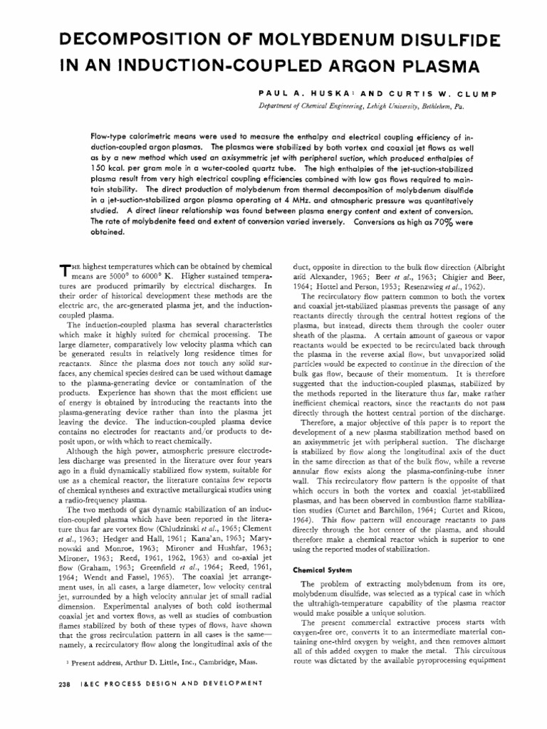Decomposition of Molybdenum Dissulfide in Induction-Coupled Argon ...