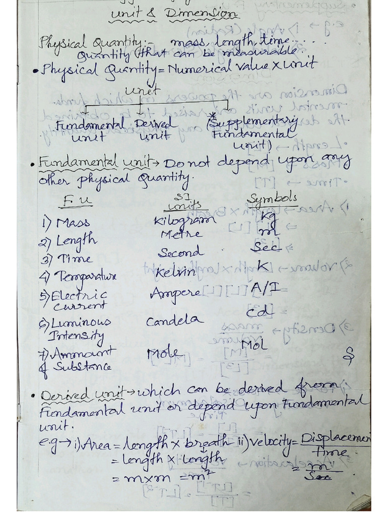Physics Unit 1 - Unit and Dimension | PDF