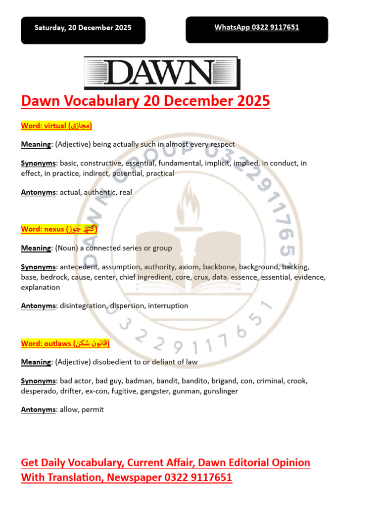 20 Dawn Vocabulary n | PDF | Linguistics | Semantics