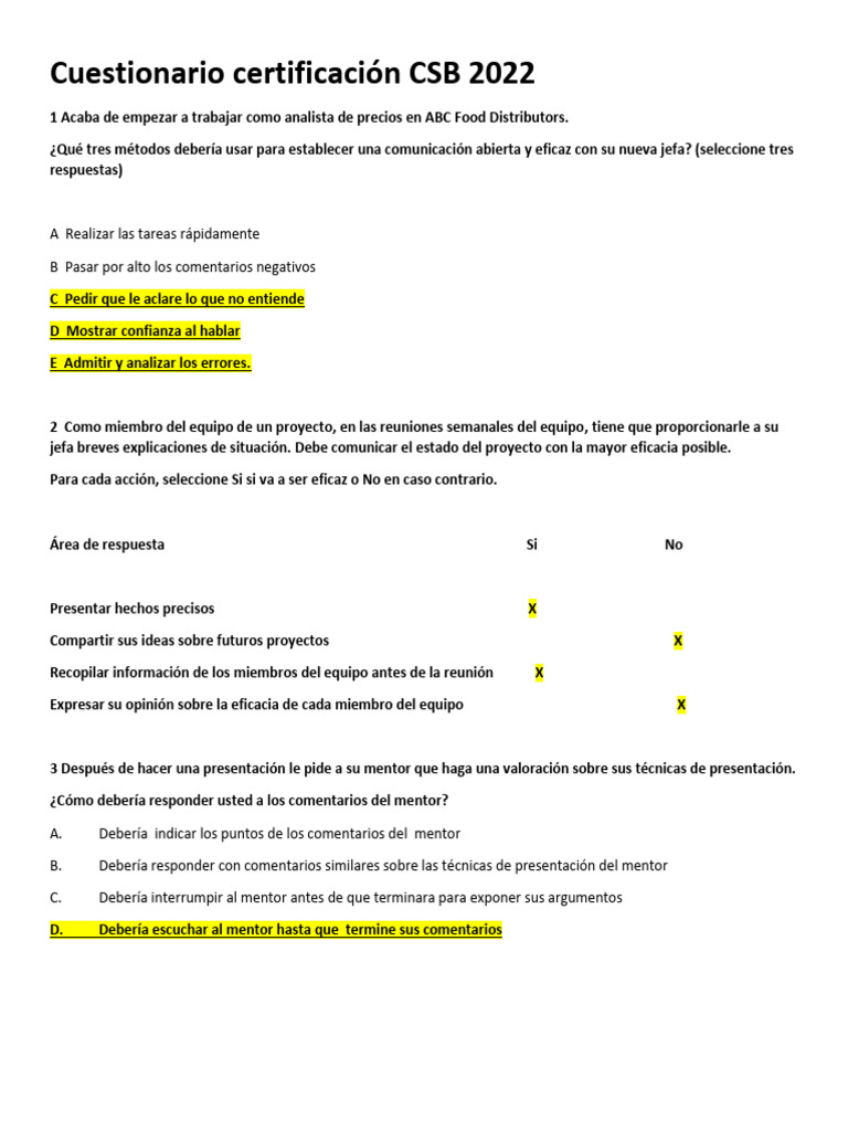 Cuestionario Certificación CSB 2022 - 044918 | PDF | Cuestionario ...