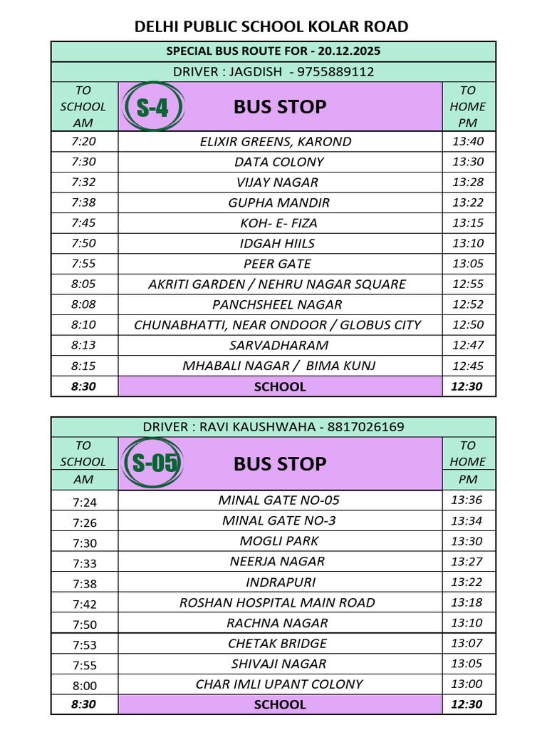 School Bus Route Schedule 2025 | PDF