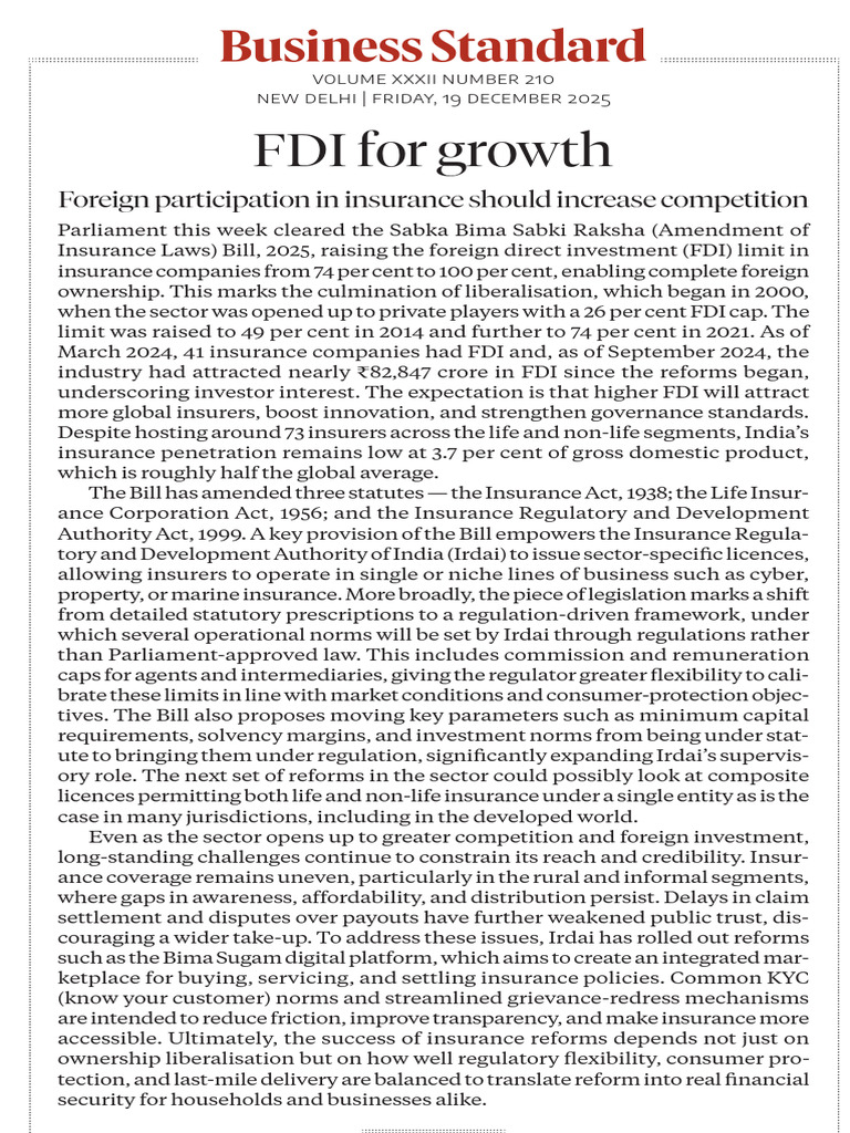 Insurance FDI | PDF | Foreign Direct Investment | Insurance