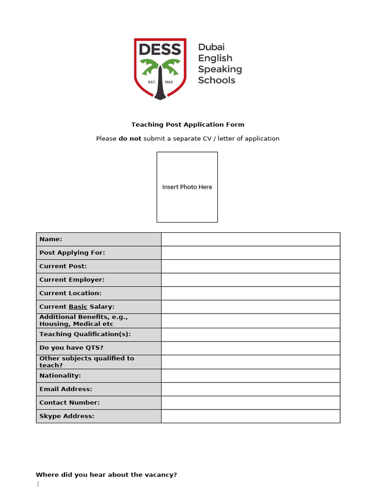 DESS - Application Form Academic - 2025 | PDF