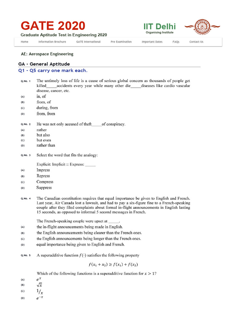 GATE 2020 Aerospace Engineering Questions | PDF | Turbine | Rocket