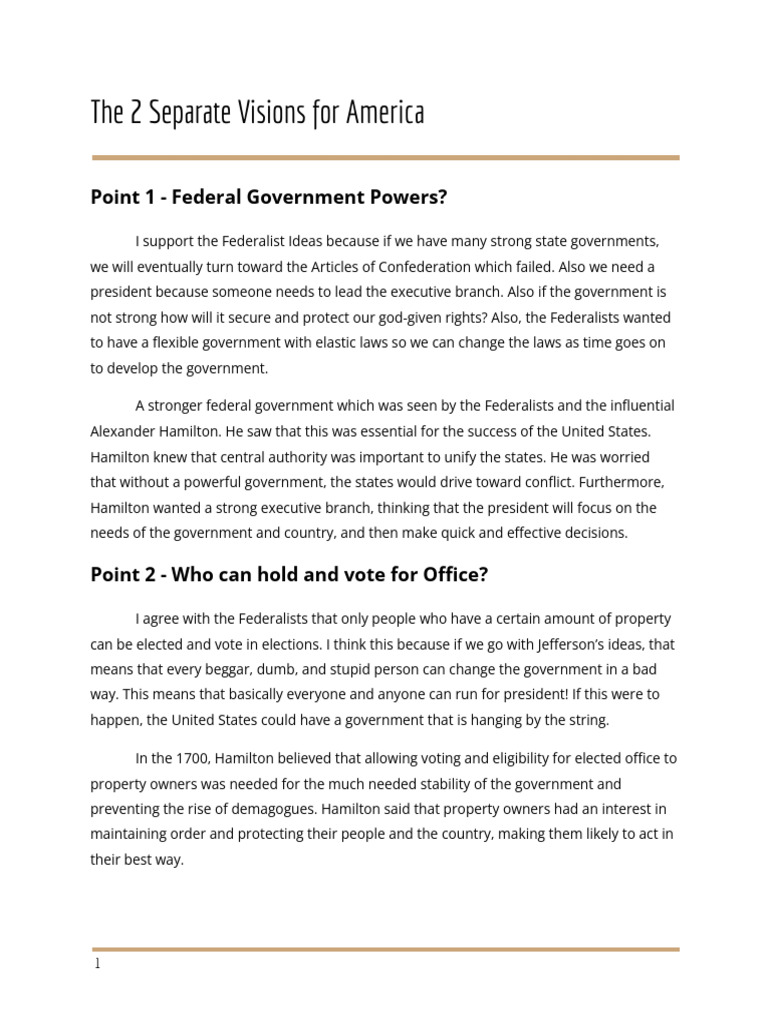 The 2 Separate Visions For America | PDF | Alexander Hamilton ...