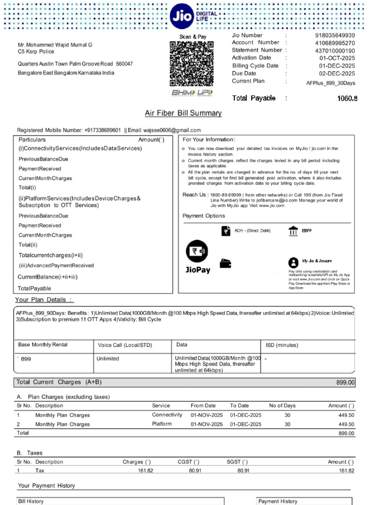 Wifi Bill Nov 2025 PDF | PDF