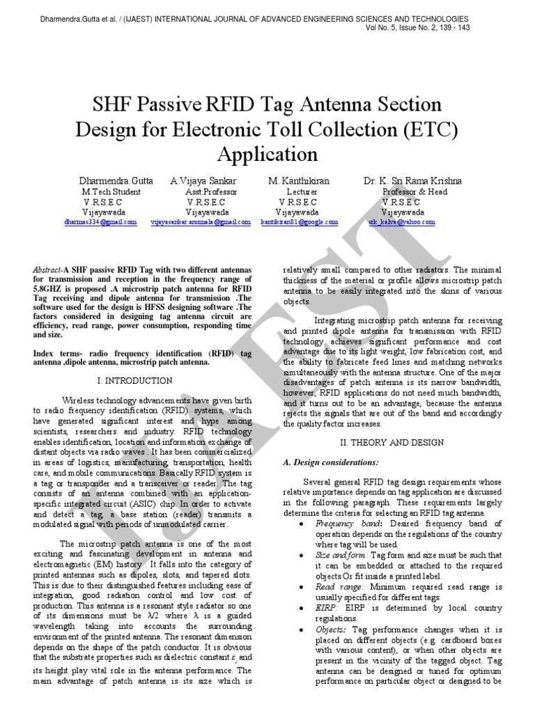 Passive RFID Tag Antenna Section Design For Electronic Toll Collection ...