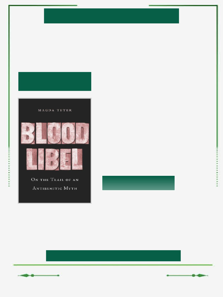 Blood Libel On The Trail Of An Antisemitic Myth 1st Edition Magda Teter ...