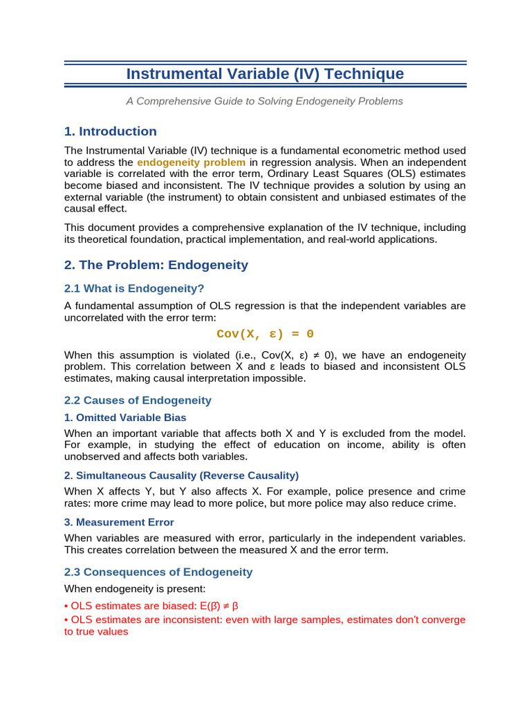 Instrumental Variable Technique English | PDF | Endogeneity ...