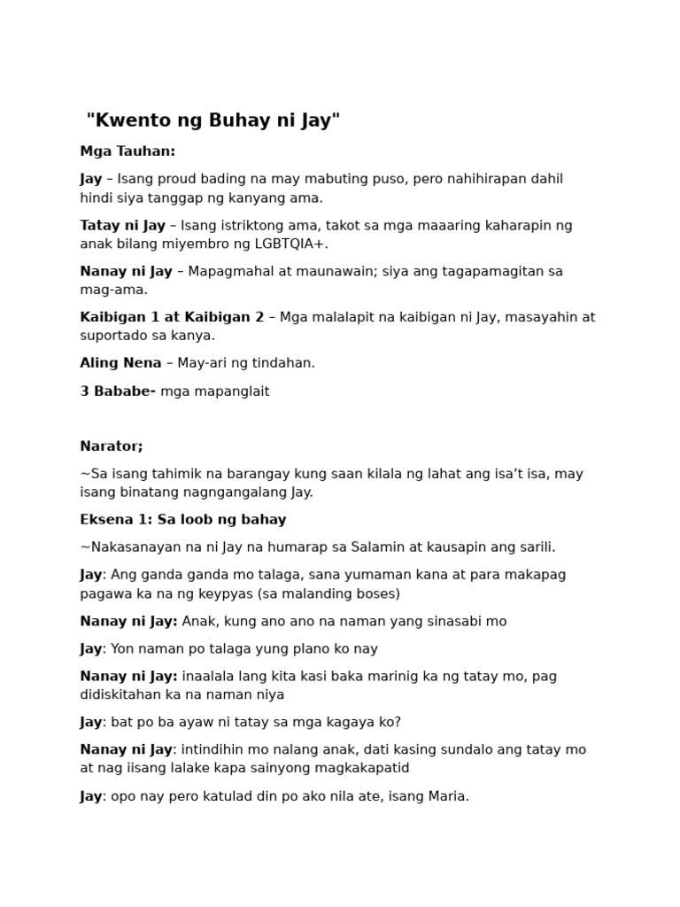 "Kwento NG Buhay Ni Jay": Mga Tauhan: Jay Tatay Ni Jay Nanay Ni Jay ...