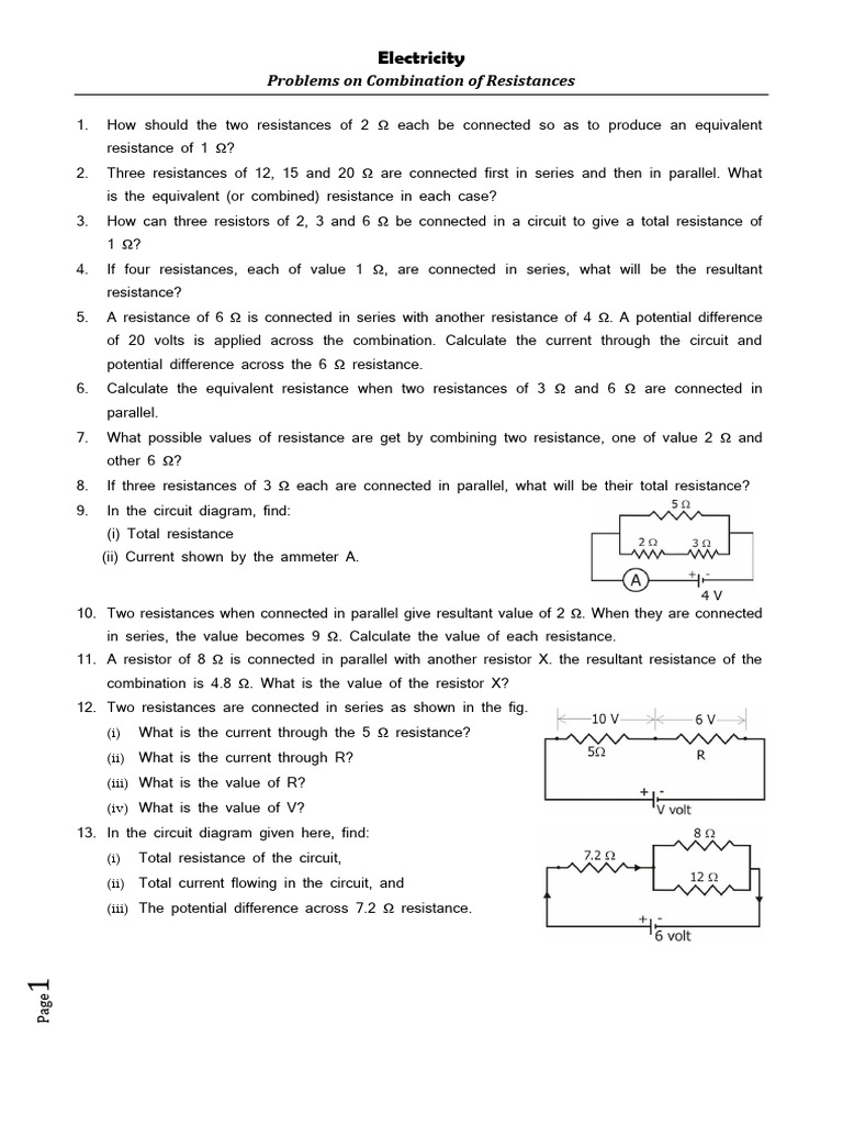 Combination of Resistances Problems | PDF | Series And Parallel ...