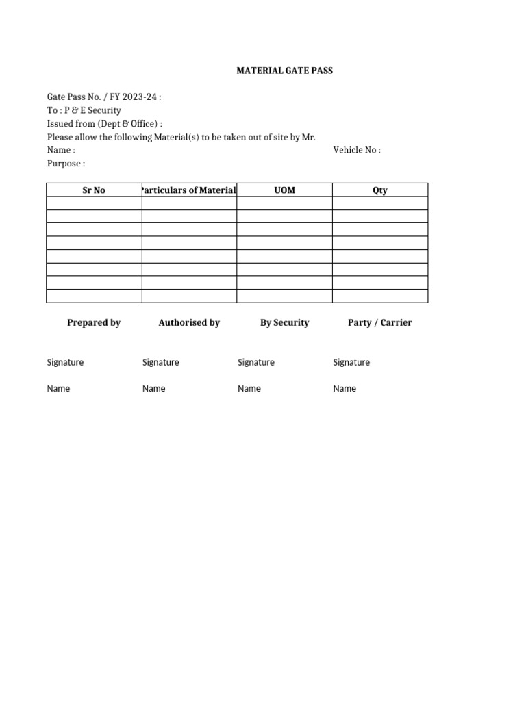 Material Gate Pass | PDF