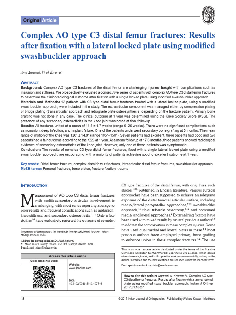 Complex AO Type C3 Distal Femur Fractures Results | PDF | Knee ...