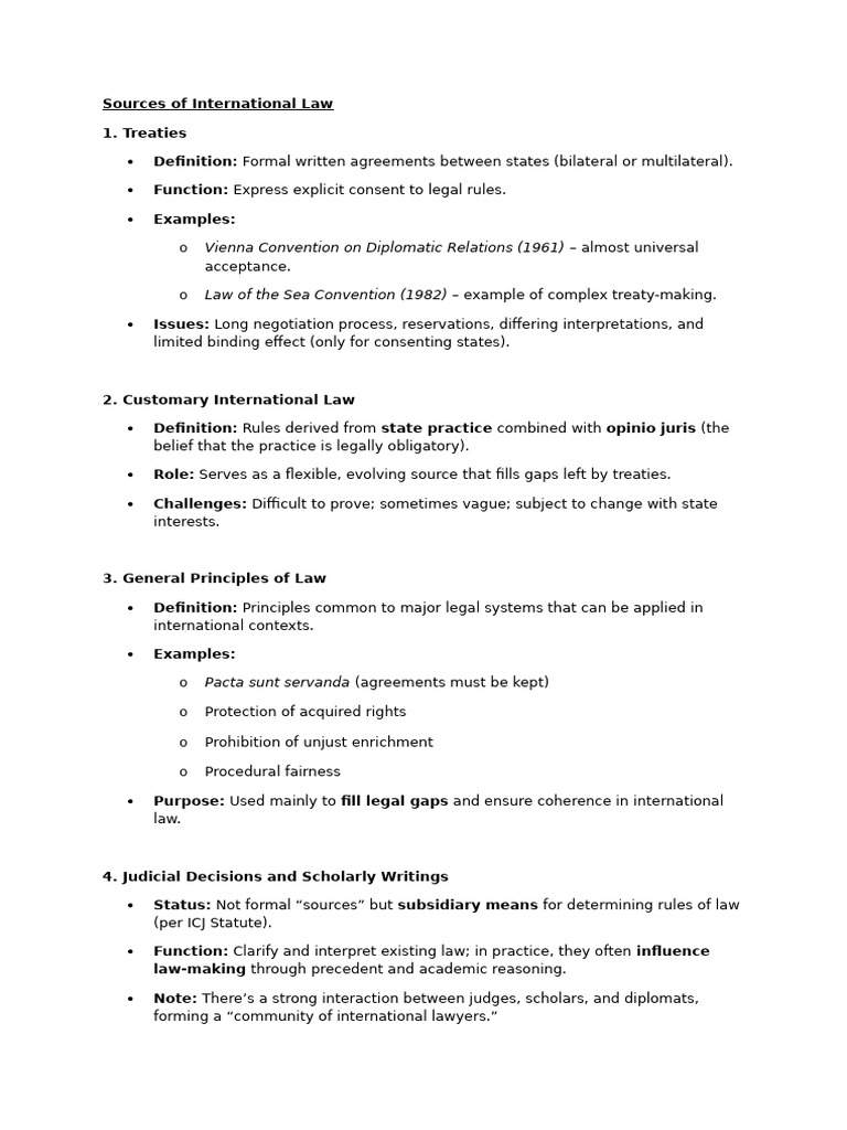 Notes: Sources of International Law | PDF | International Law | Treaty