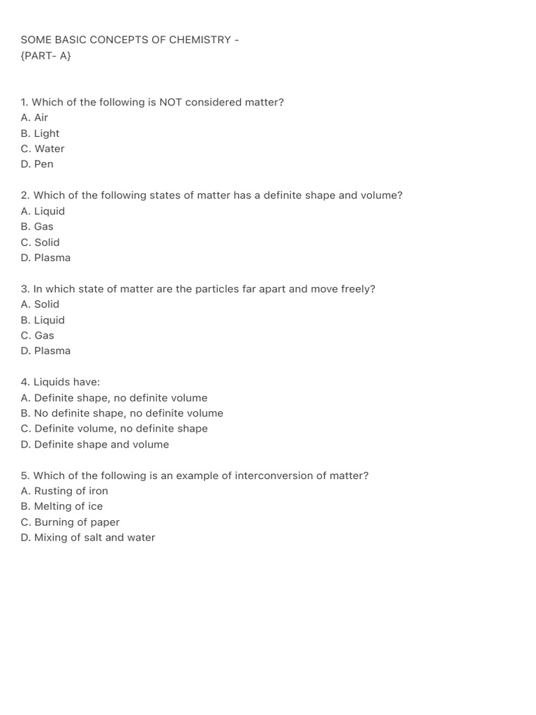 Basic Chemistry Concepts Quiz | PDF