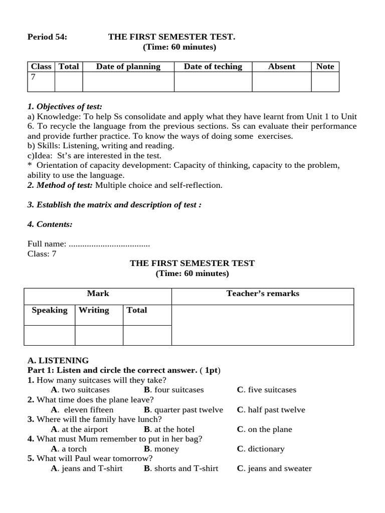 7th Grade First Semester Test Guide | PDF | Science