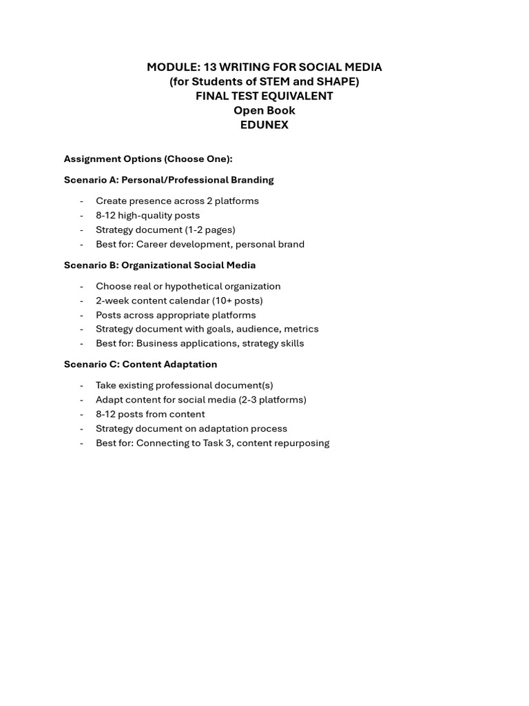 Writing For Social Media Assignment Options | PDF