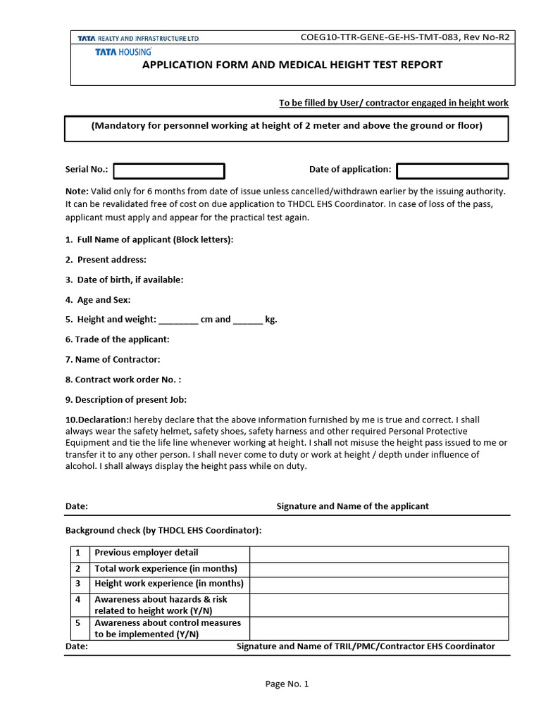 TMT 083 - Medical Height Test - R2 | PDF