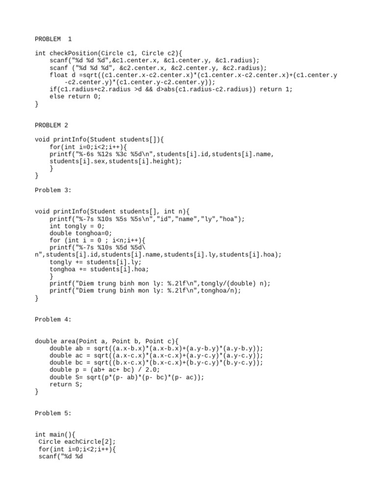 C Programming Circle and Student Functions | PDF