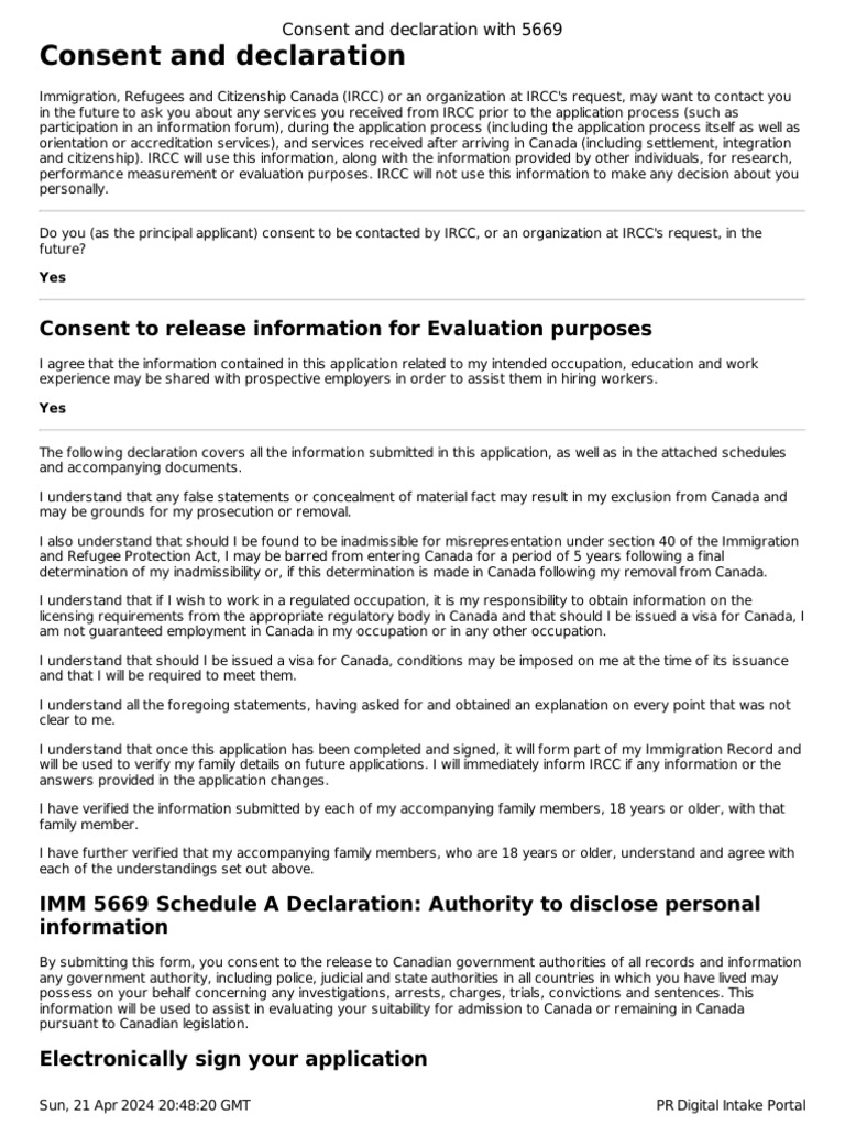 IRCC Consent and Declaration Form | PDF | Government | Justice
