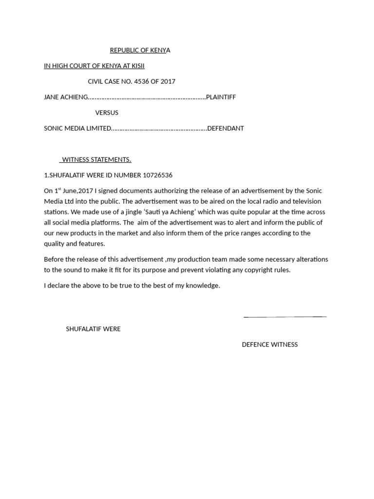 Witness Statement in Jane Achieng Case | PDF