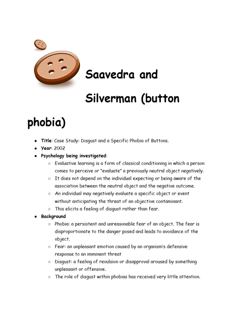 Button Phobia: Case Study Insights | PDF | Phobia | Fear