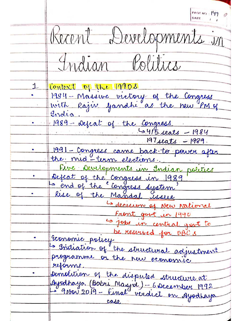 Recent Developments in Indian Politics | PDF