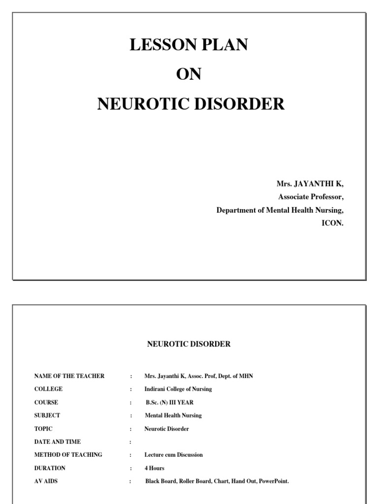 Lesson Plan On Neurotic Disorder | PDF | Obsessive–Compulsive Disorder ...