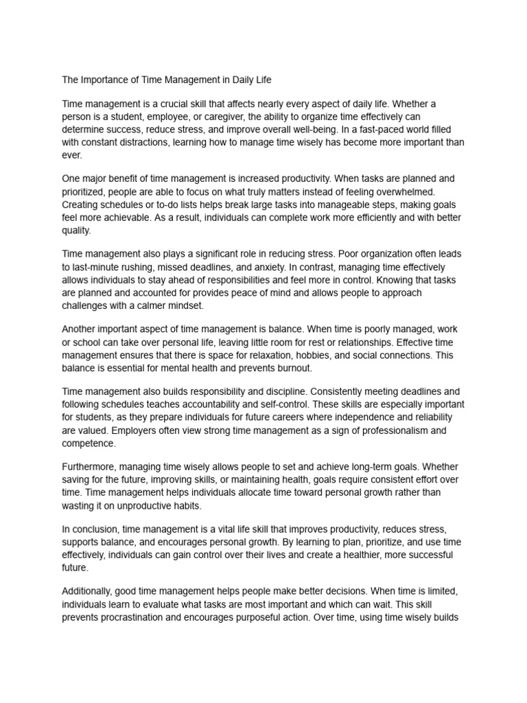 Time Management in Daily Life - Importance | PDF | Time Management ...