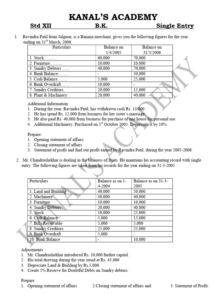 Single Entry Accounting Case Studies | PDF | Expense | Depreciation