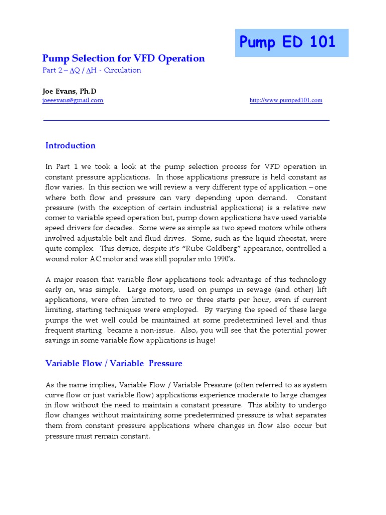 VFD Pump Selection for Variable Flow | PDF | Pump | Control Theory