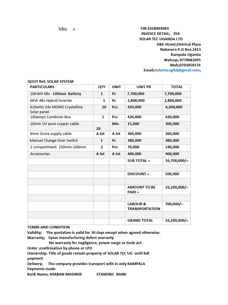 Solar System Invoice Breakdown | PDF | Electrical Engineering ...