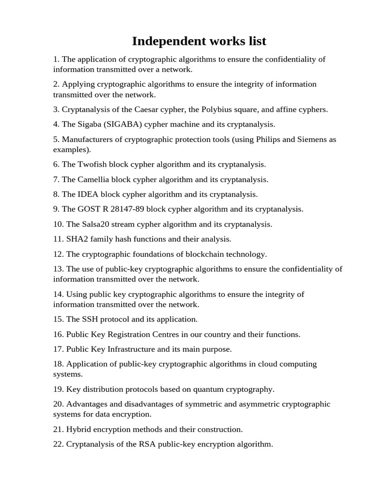 Independent Works List | PDF