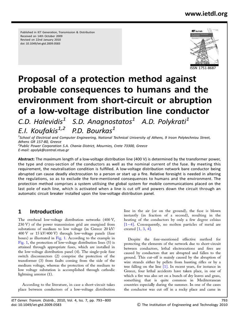 Protection Method for Low-Voltage Lines | PDF | Electric Power ...