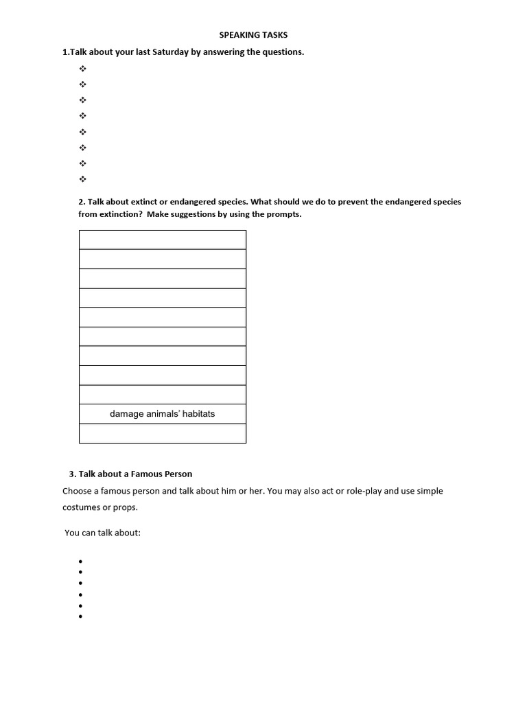 Speaking Tasks: Personal, Wildlife, Fame | PDF