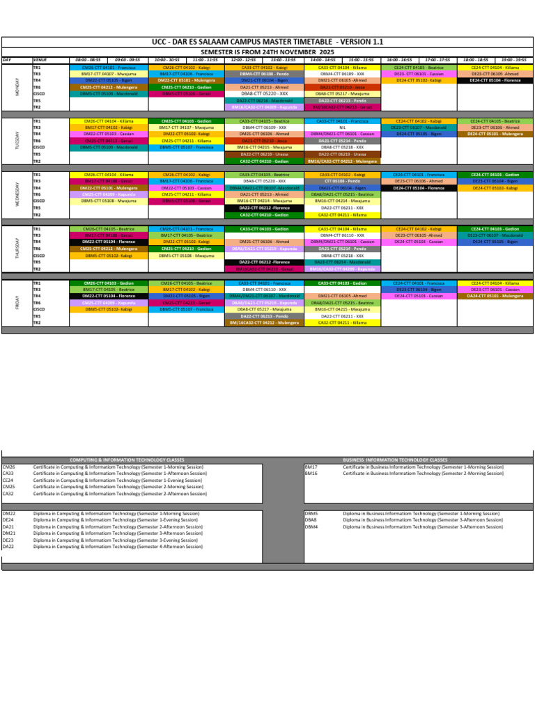 Academic Master Timetable November 2025 March2026 Version 1.1 | PDF ...
